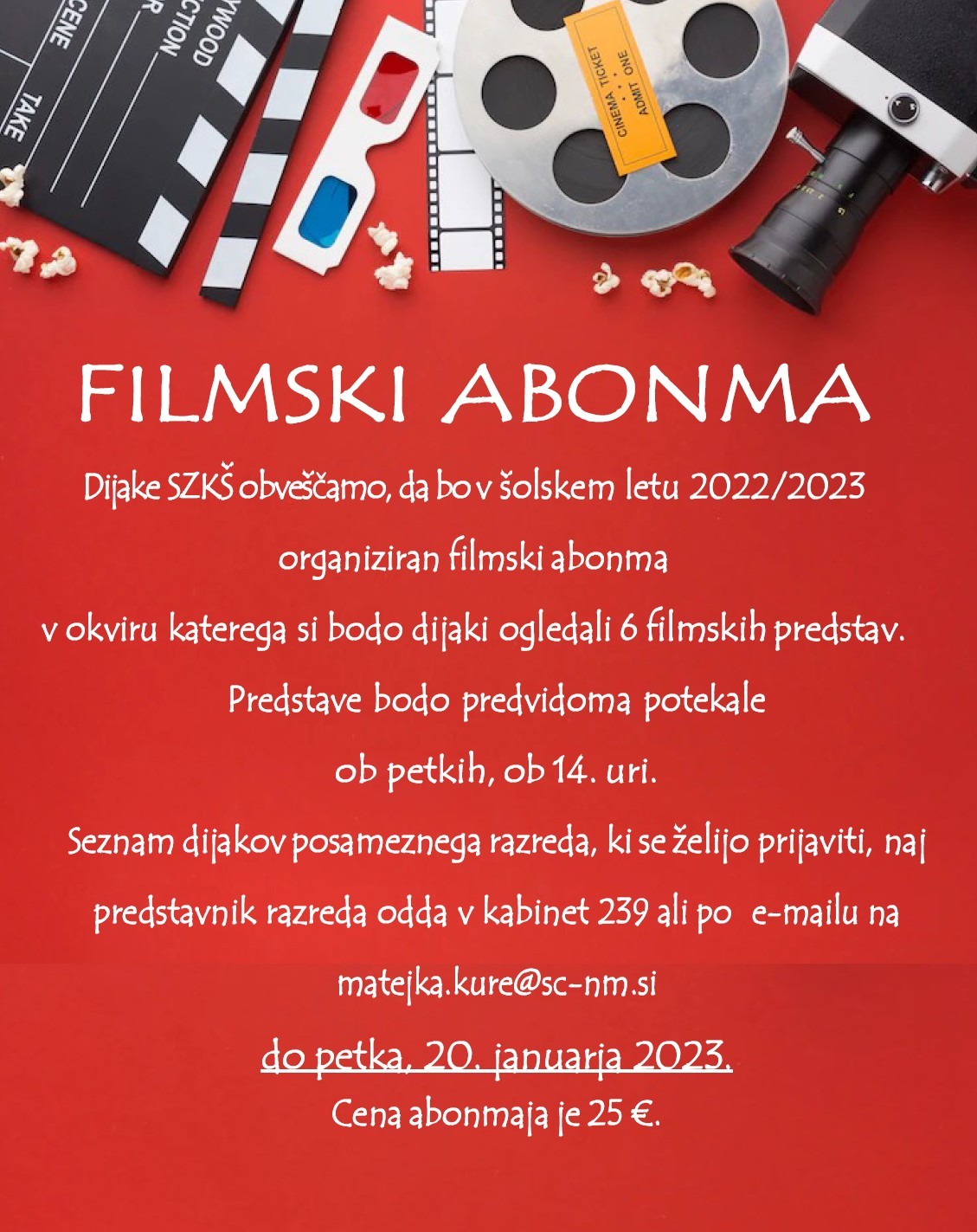 Filmski abonma | Srednja zdravstvena in kemijska šola
